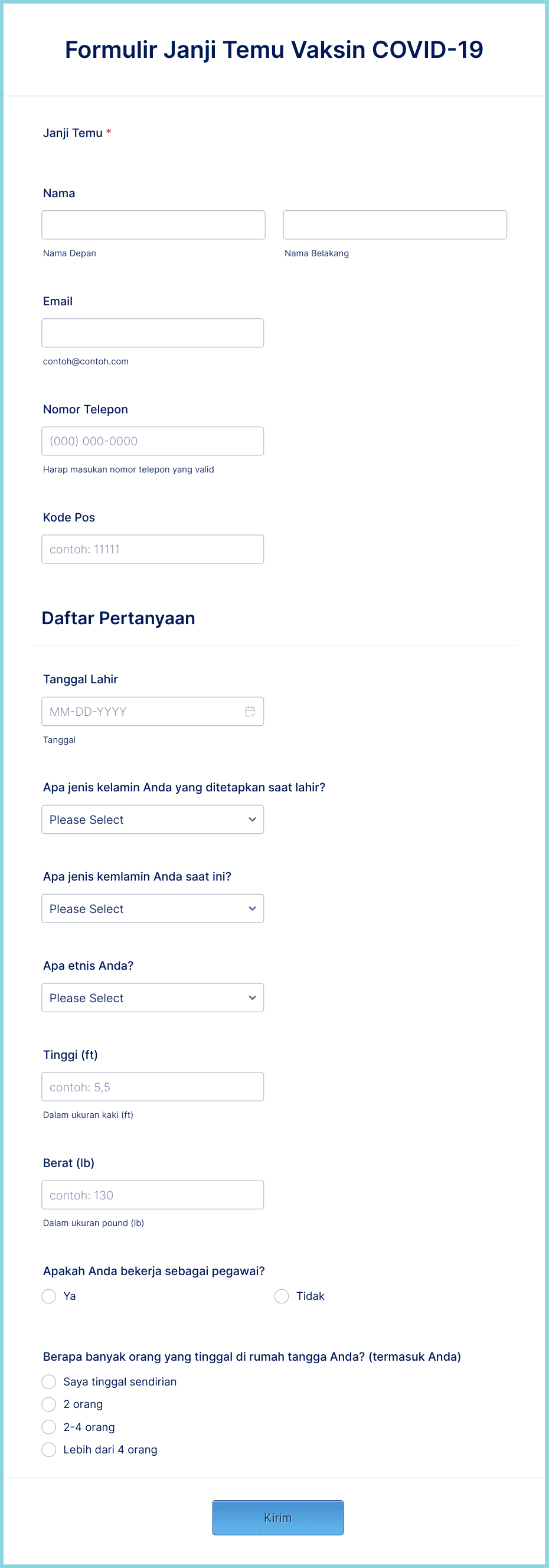 Formulir Janji Temu Vaksin COVID-19 Template Formulir | Jotform