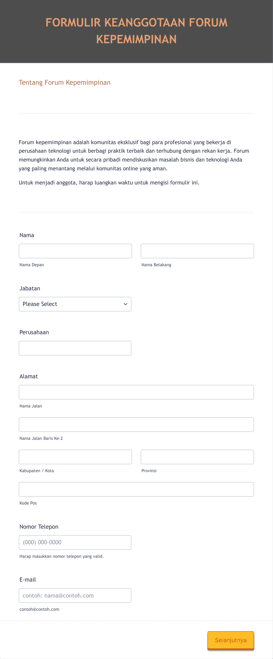 Formulir Keanggotaan Forum Kepemimpinan Template Formulir | Jotform