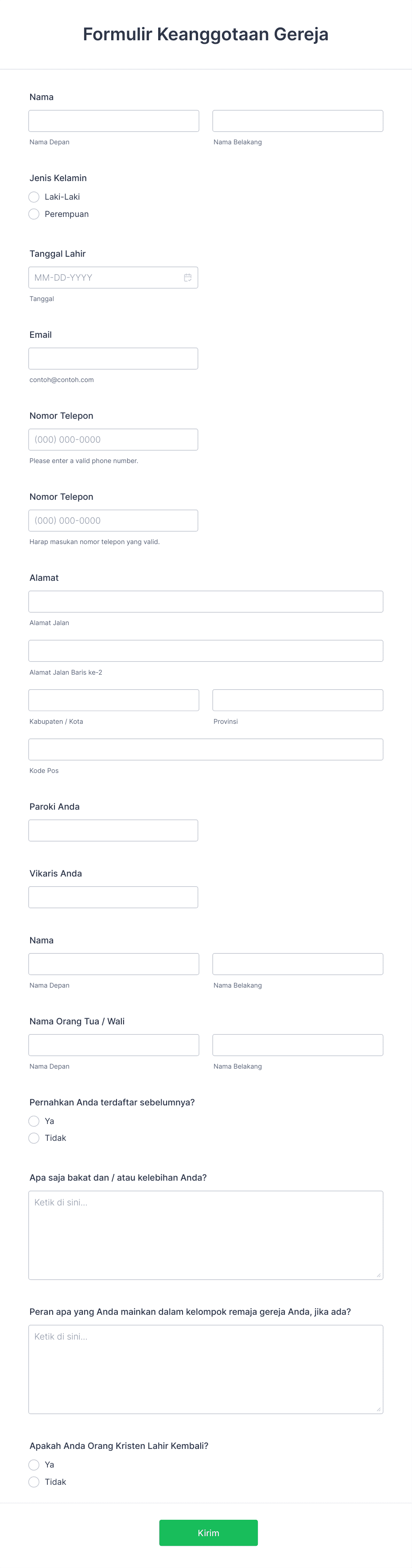 Formulir Keanggotaan Gereja Template Formulir | Jotform