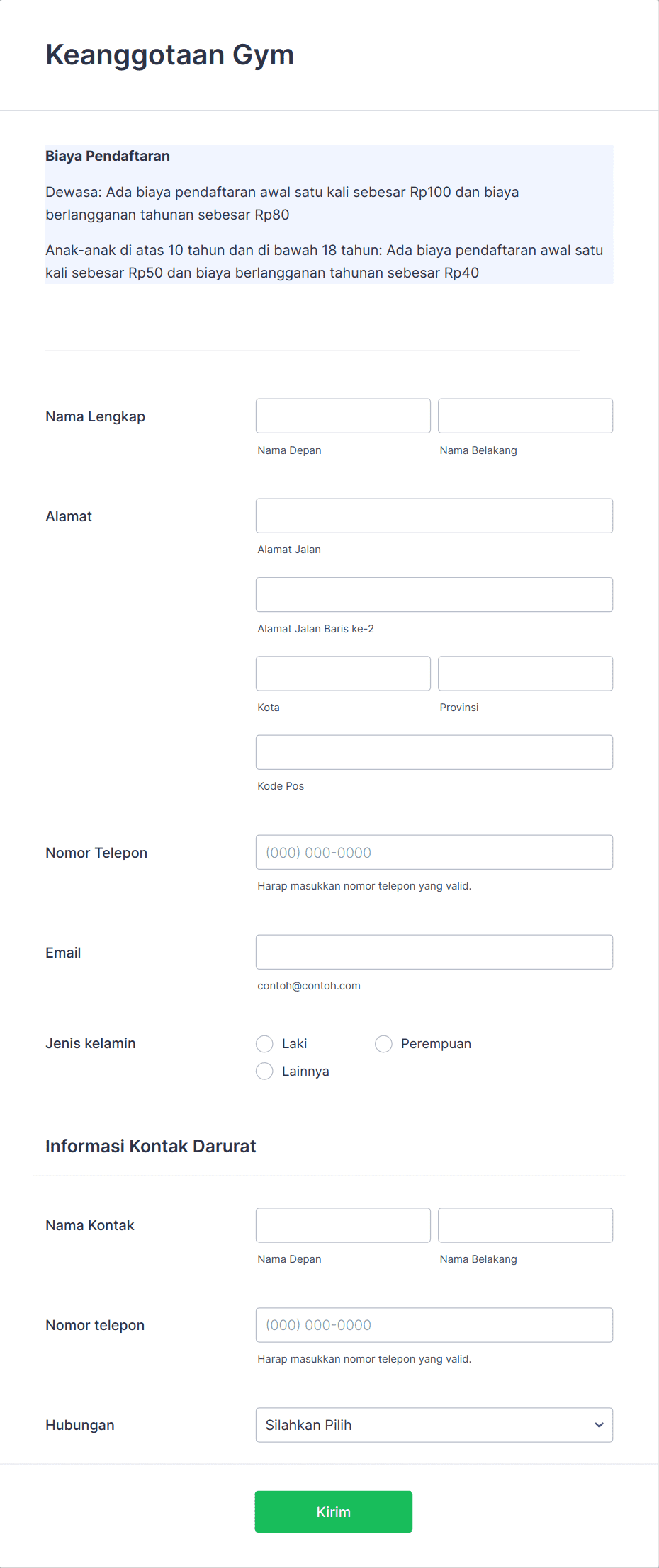 Formulir Keanggotaan Gym Template Formulir | Jotform