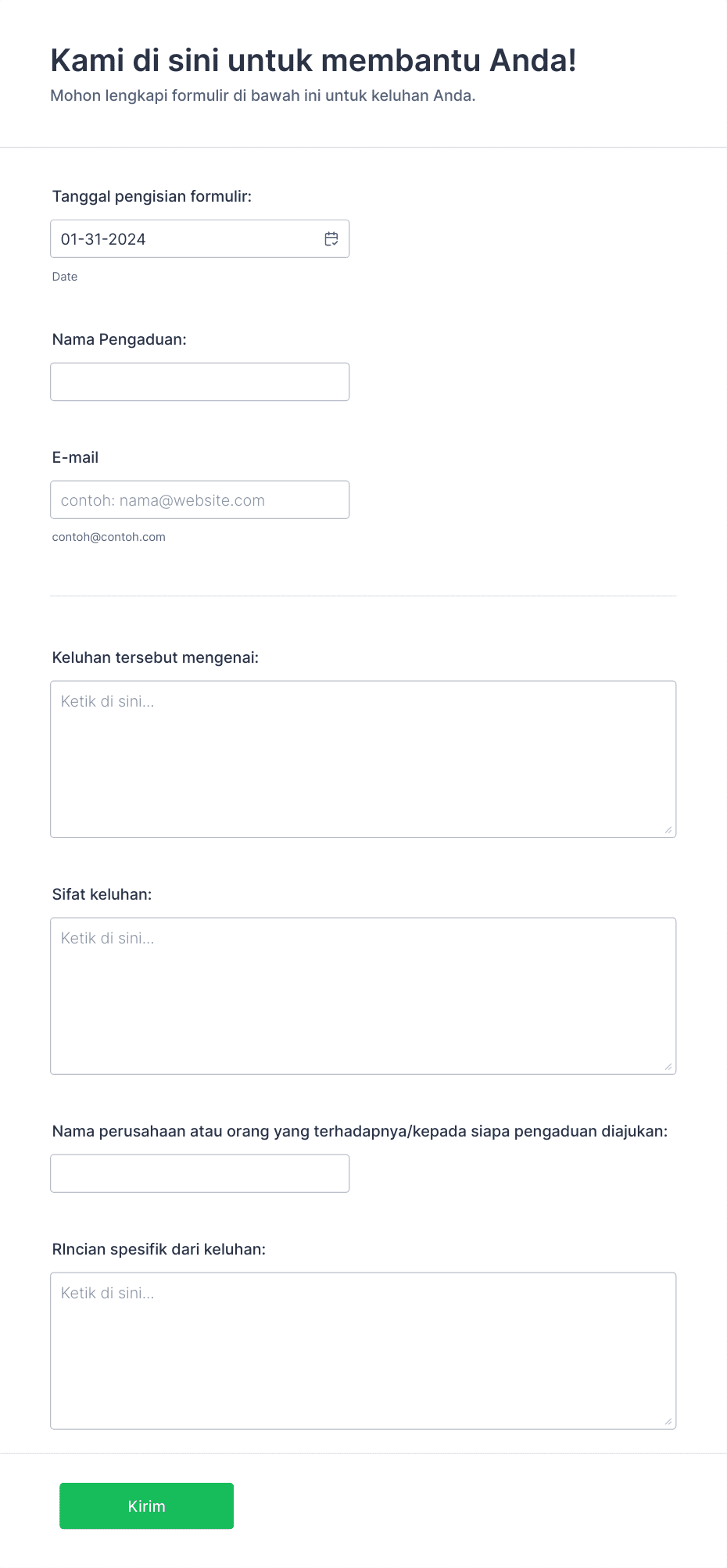 Formulir Keluhan Online Template Formulir | Jotform