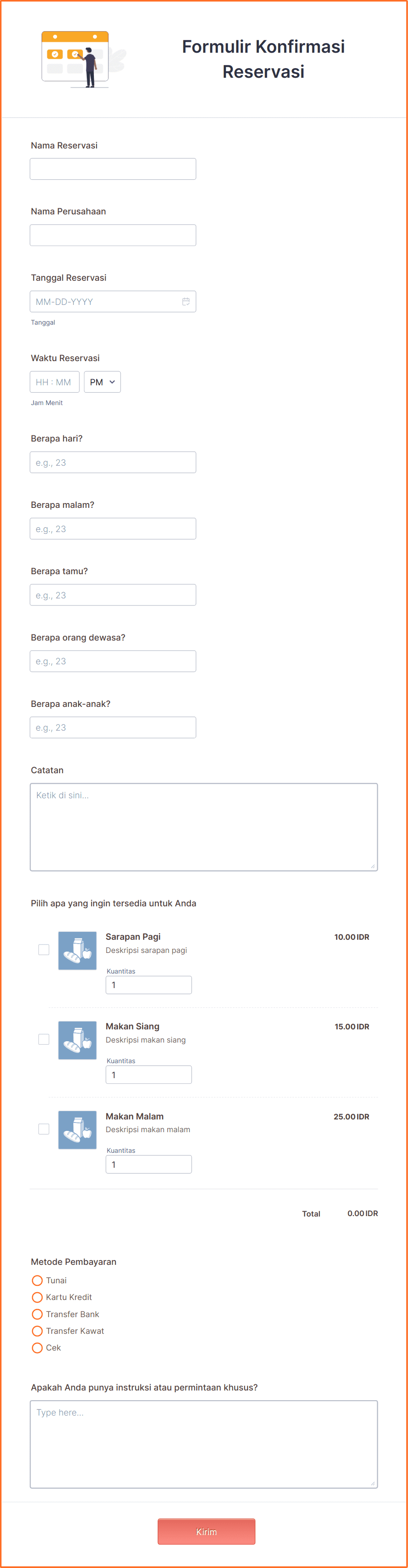 Formulir Konfirmasi Reservasi Template Formulir | Jotform