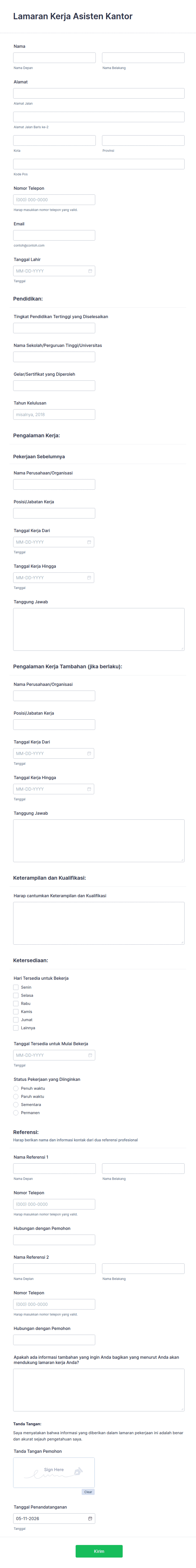 Formulir Lamaran Kerja Asisten Kantor Template Formulir | Jotform