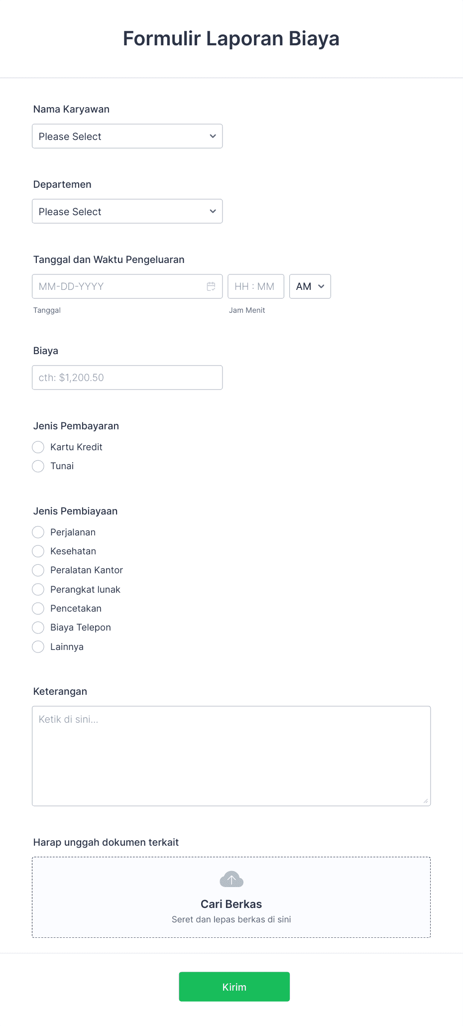 Formulir Laporan Biaya Template Formulir | Jotform