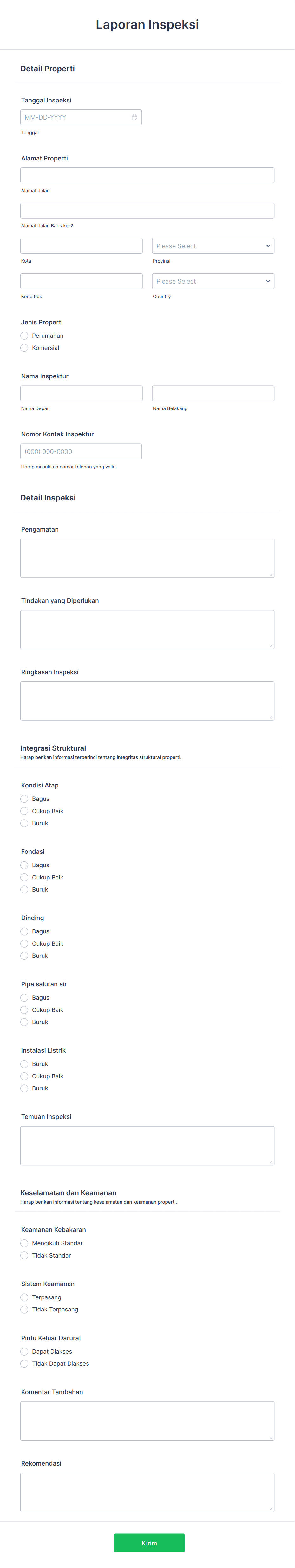 Formulir Laporan Inspeksi V2 Template Formulir | Jotform