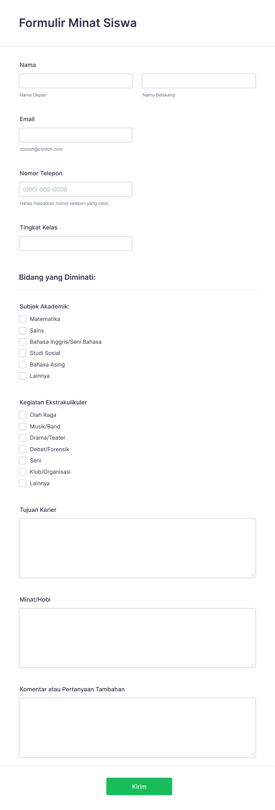 Formulir Minat Siswa Template Formulir | Jotform