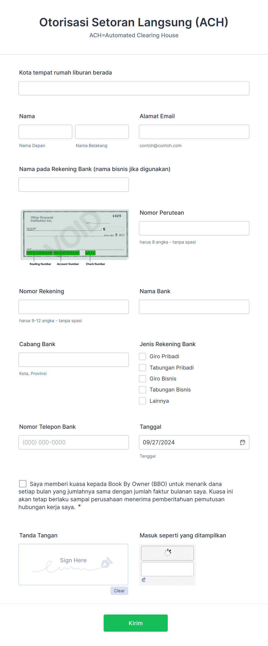 Formulir Otorisasi ACH Template Formulir | Jotform