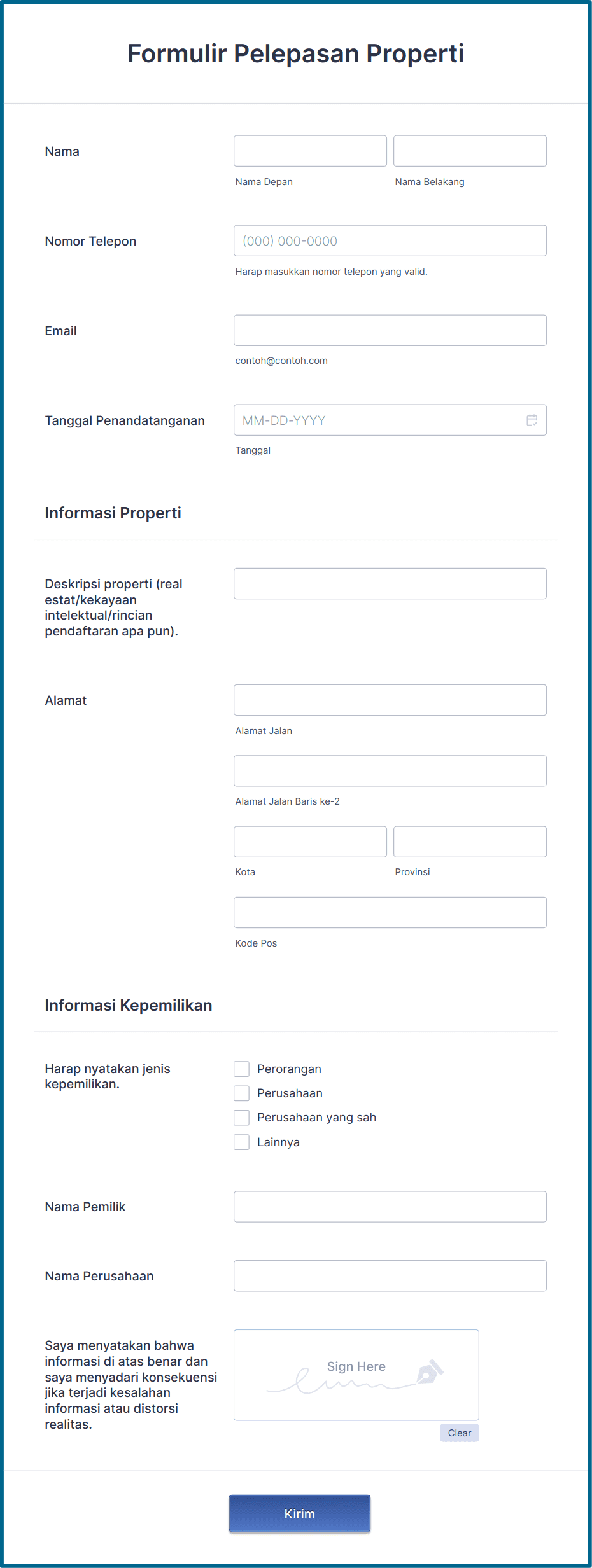 Formulir Pelepasan Properti Template Formulir | Jotform