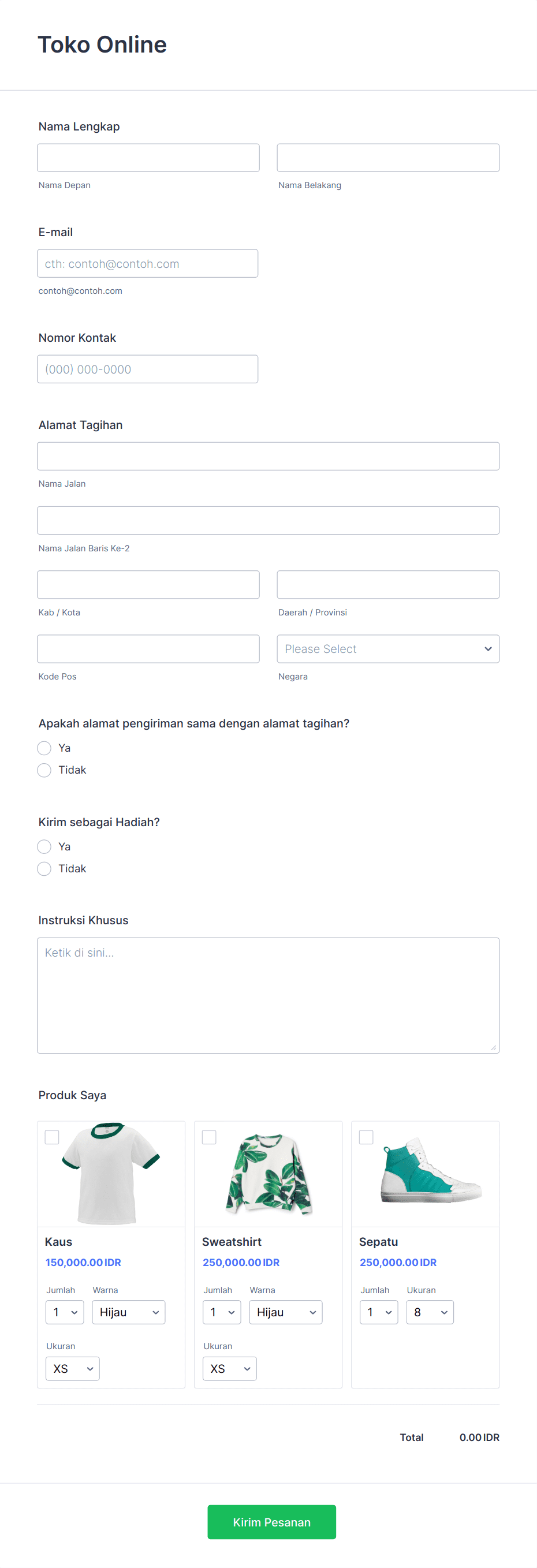 Formulir Pemesanan Produk Template Formulir | Jotform