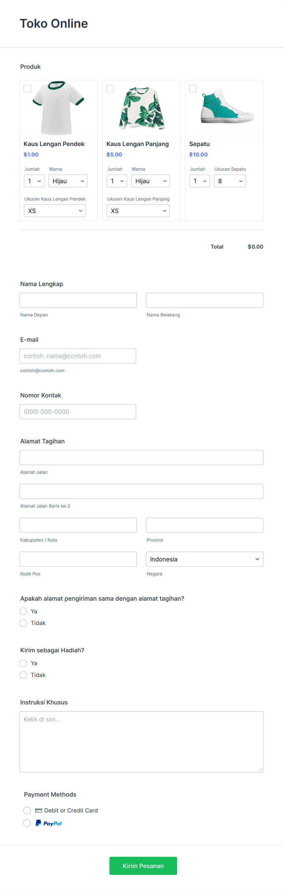 Formulir Pemesanan Produk Template Formulir | Jotform