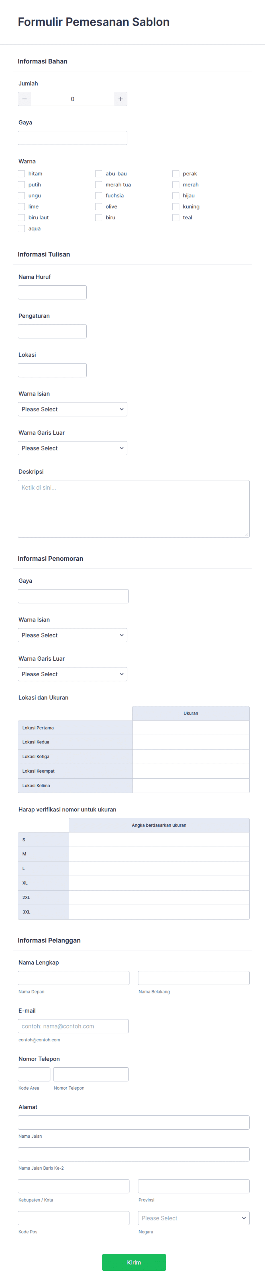 Formulir Pemesanan Sablon Template Formulir | Jotform