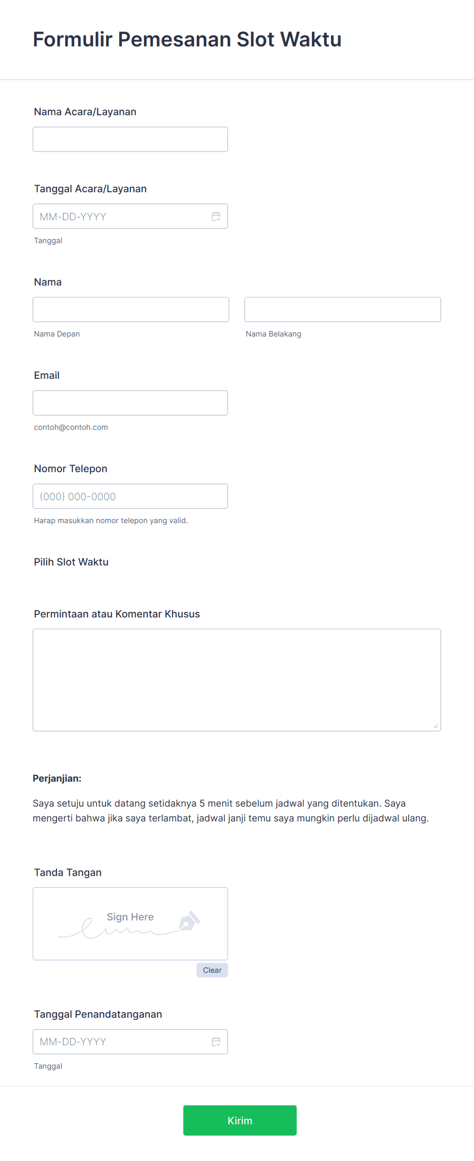 Formulir Pemesanan Slot Waktu Template Formulir | Jotform