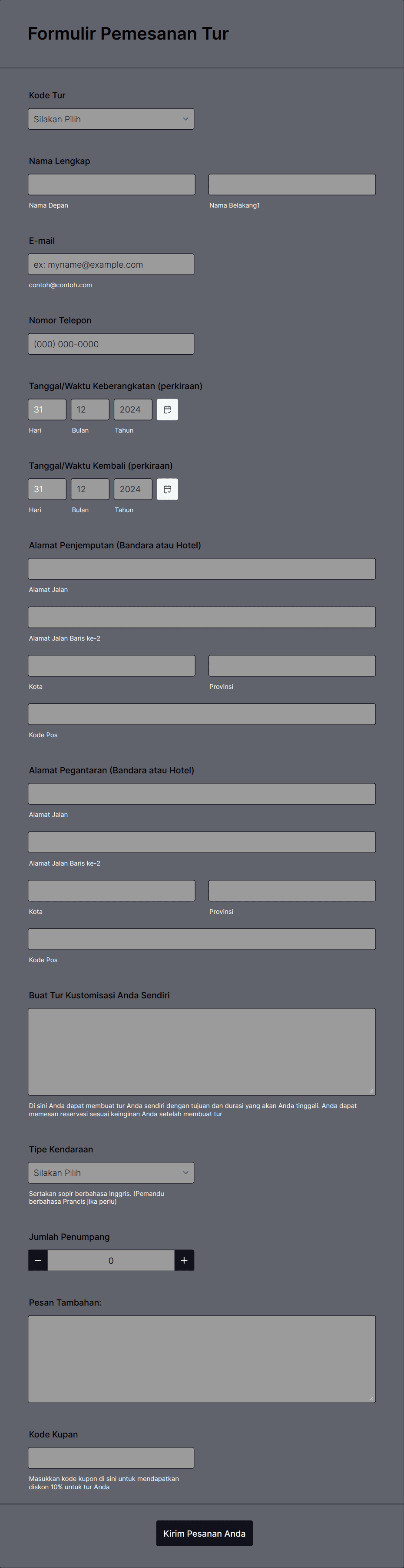 Formulir Pemesanan Tur Template Formulir | Jotform