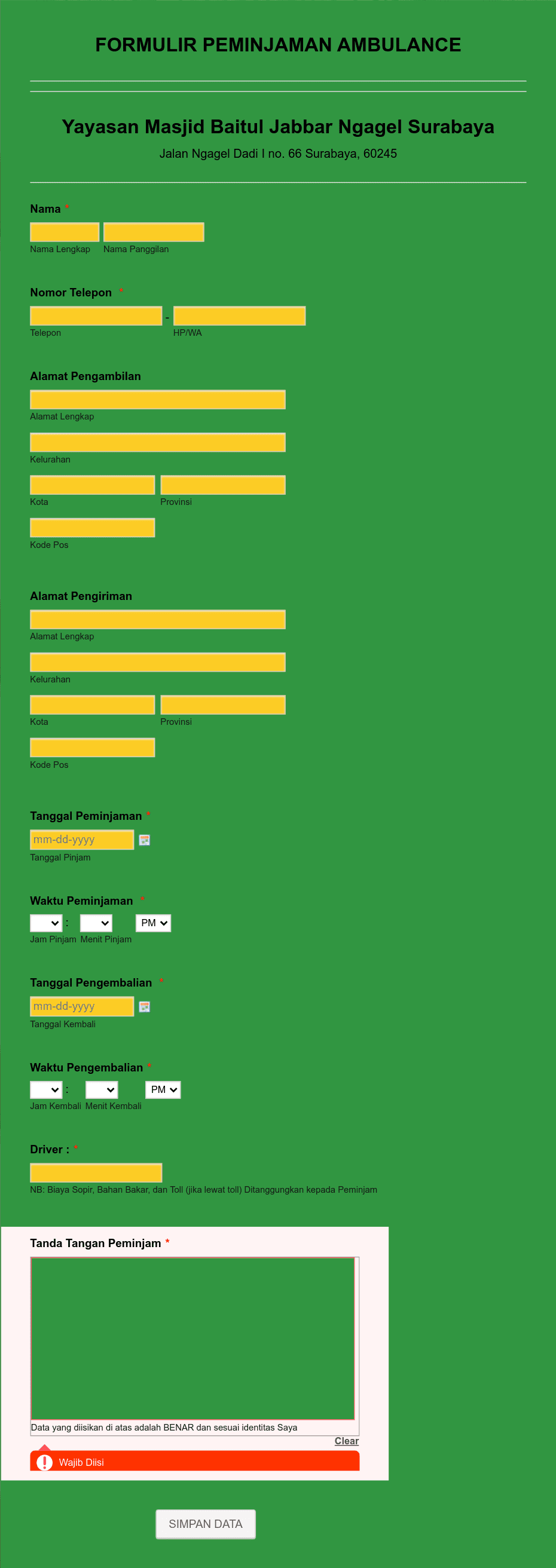 Formulir Peminjaman Ambulance Template Formulir | Jotform