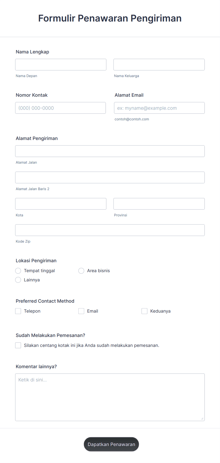 Formulir Penawaran Pengiriman Template Formulir | Jotform