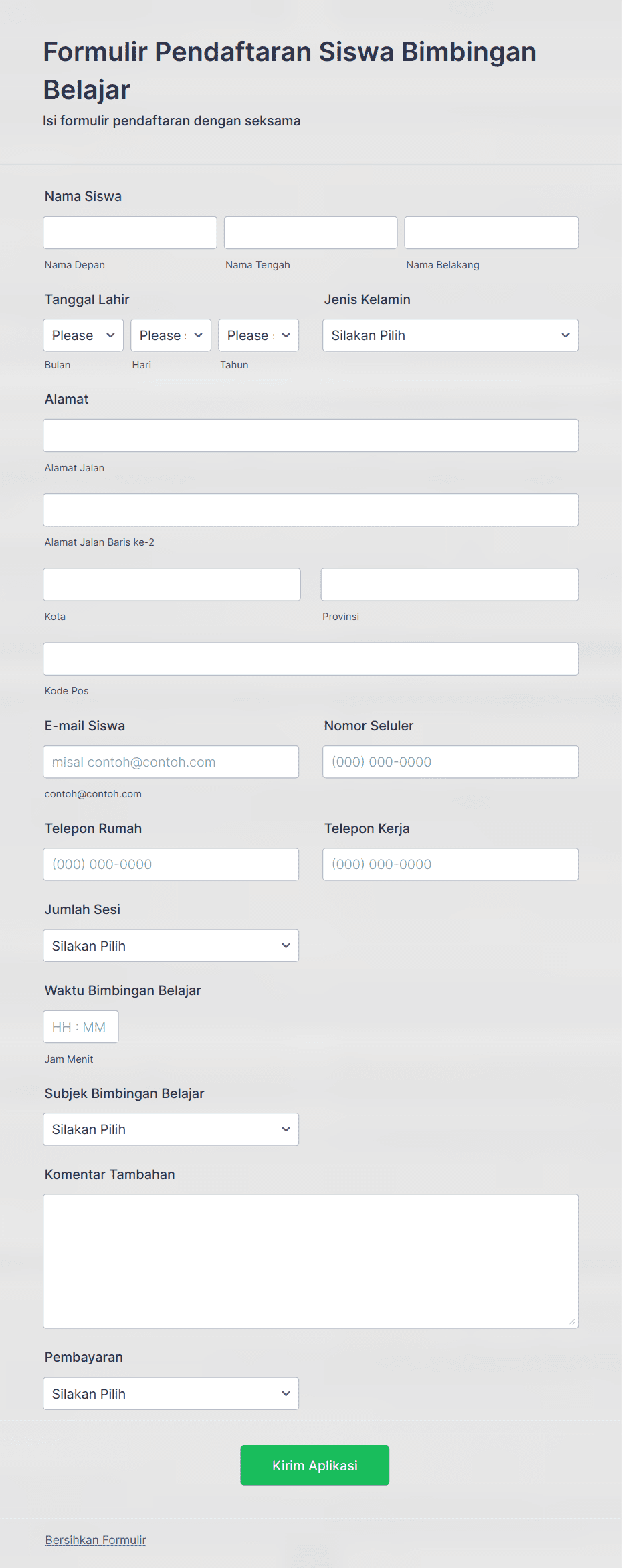 Formulir Pendaftaran Bimbingan Belajar Template Formulir | Jotform