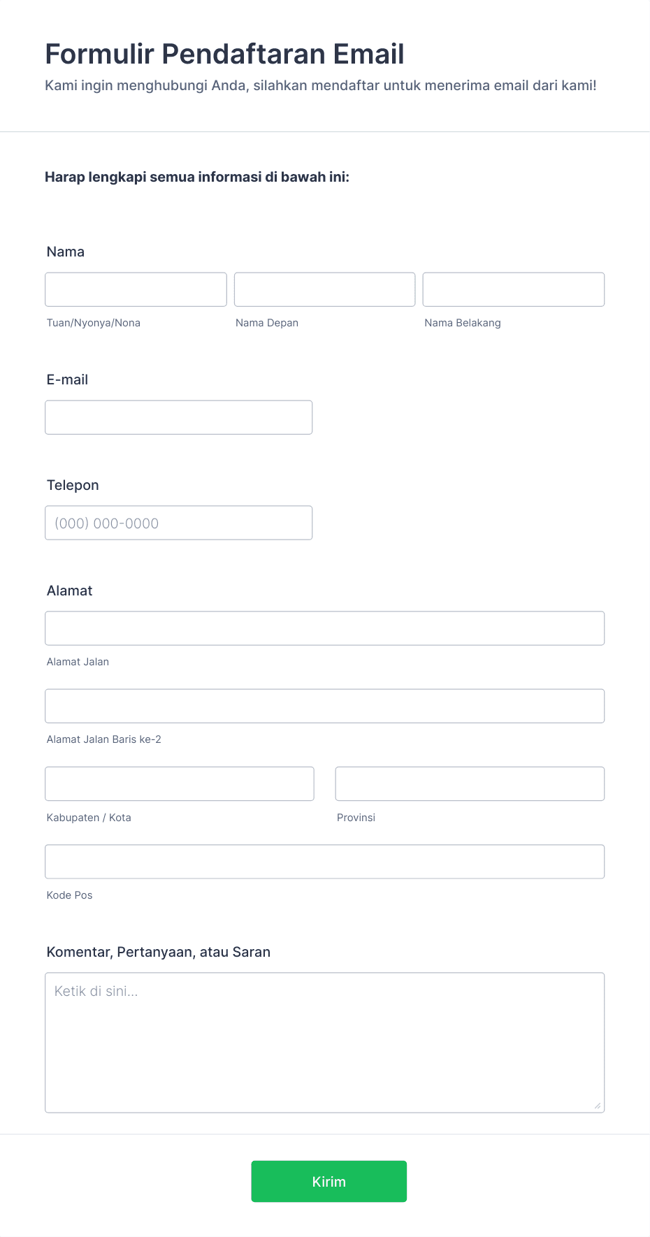 Formulir Pendaftaran Email Template Formulir | Jotform