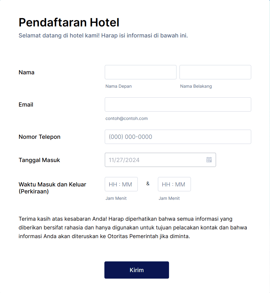 Formulir Pendaftaran Hotel Template Formulir | Jotform
