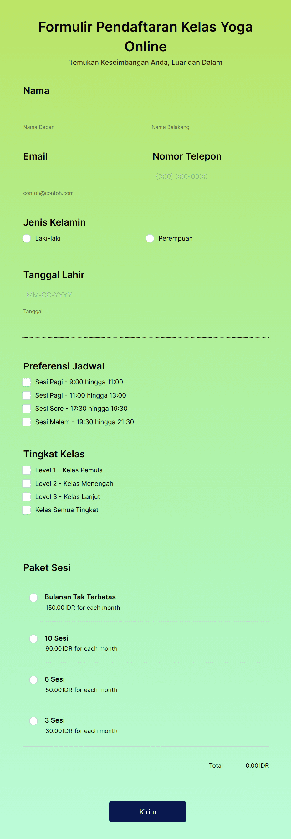 Formulir Pendaftaran Kelas Yoga Online Template Formulir | Jotform