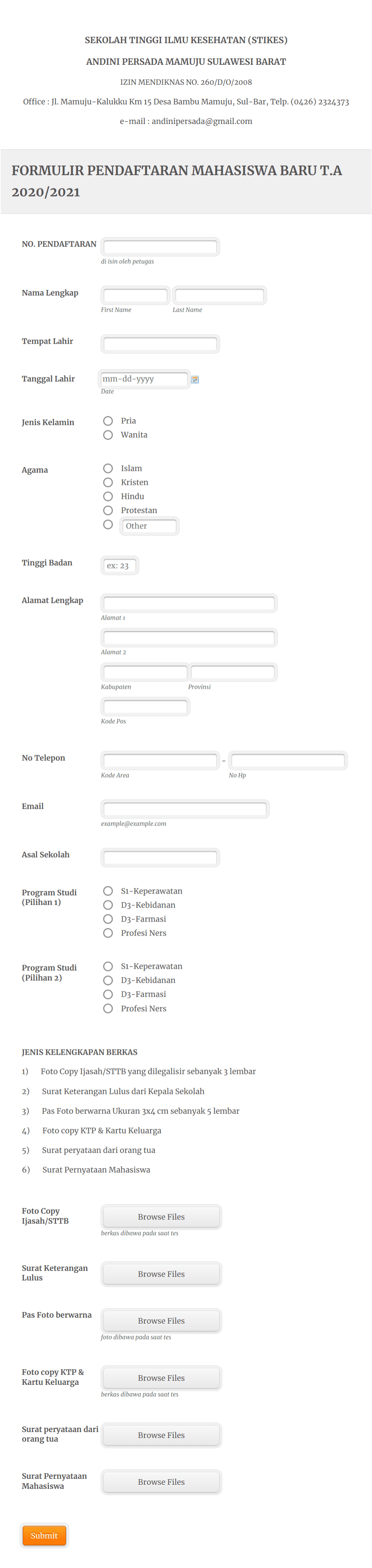 Formulir Pendaftaran Mahasiswa Baru Template Formulir | Jotform