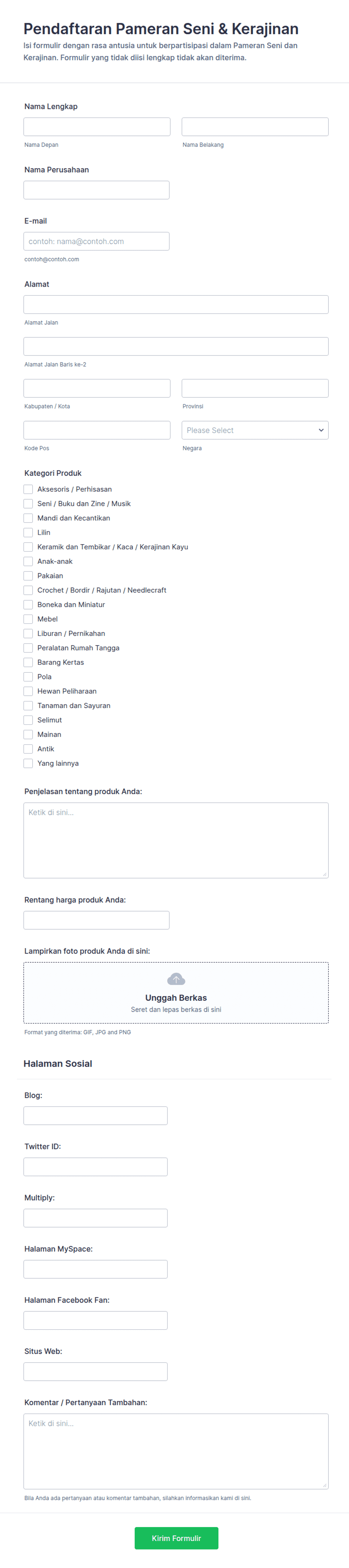 Formulir Pendaftaran Pameran Seni dan Kerajinan Template Formulir | Jotform
