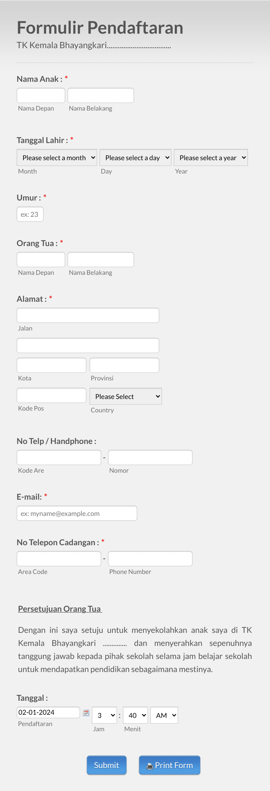 Formulir Pendaftaran Siswa Baru TK Kemala Bhayang... Template Formulir ...