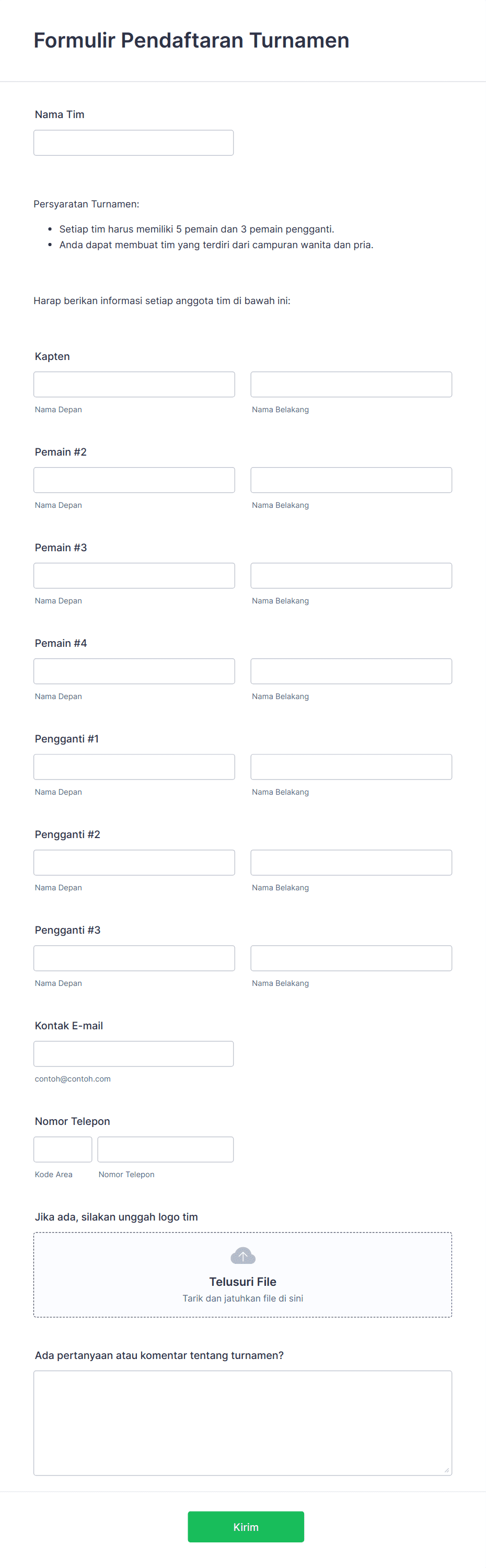 Formulir Pendaftaran Turnamen Template Formulir | Jotform