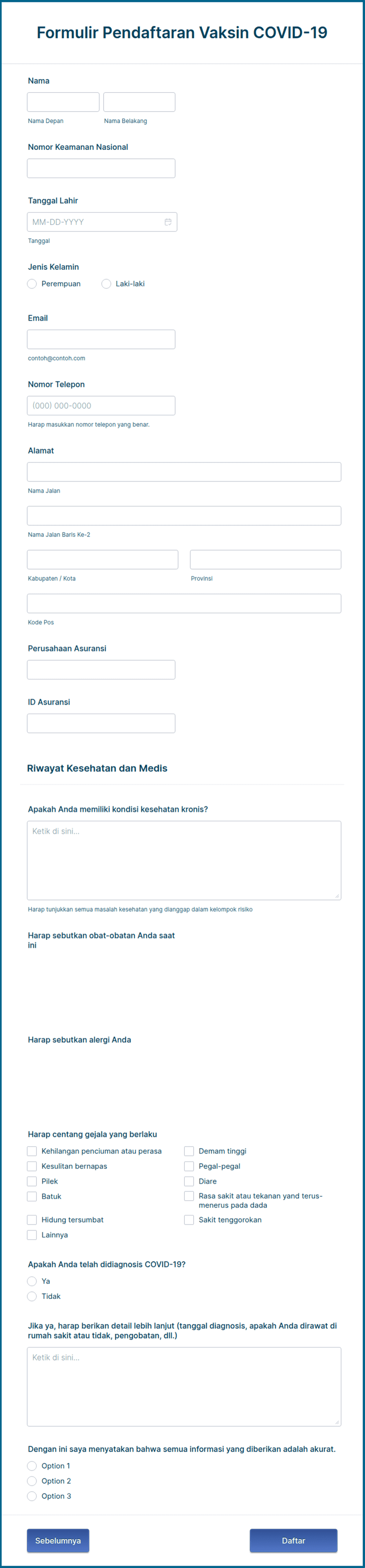 Formulir Pendaftaran Vaksin COVID-19 Template Formulir | Jotform