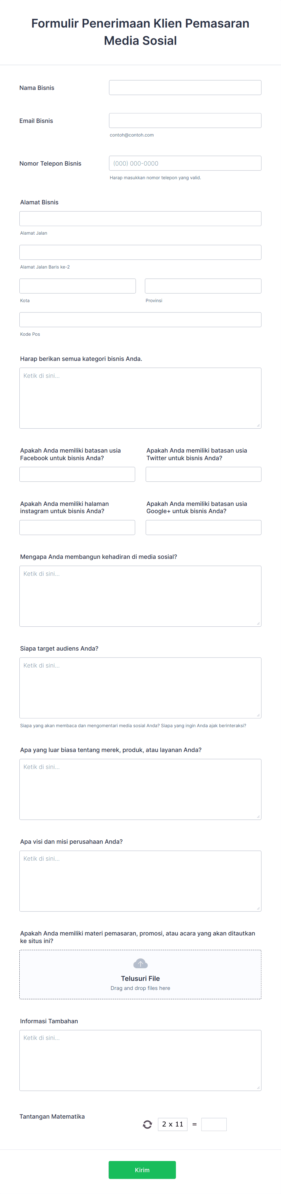 Formulir Penerimaan Klien Pemasaran Media Sosial Template Formulir | Jotform
