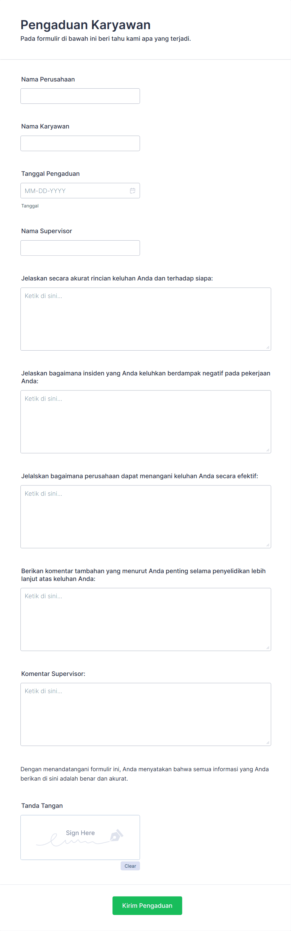 Formulir Pengaduan Karyawan Template Formulir | Jotform