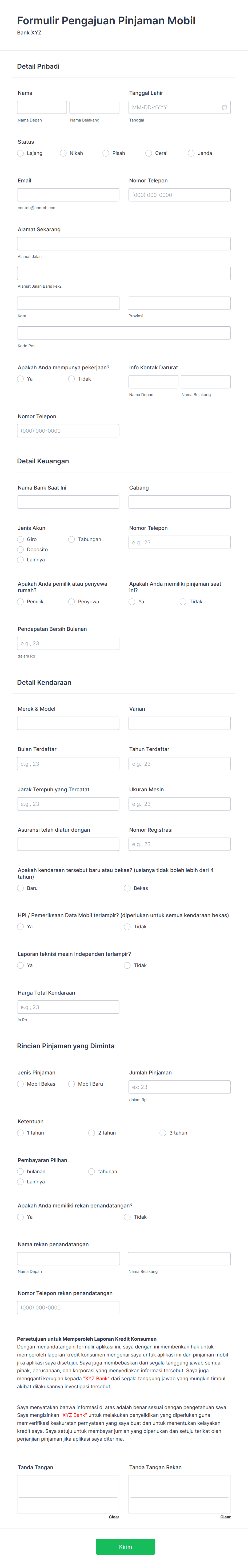 Formulir Pengajuan Pinjaman Mobil Template Formulir | Jotform