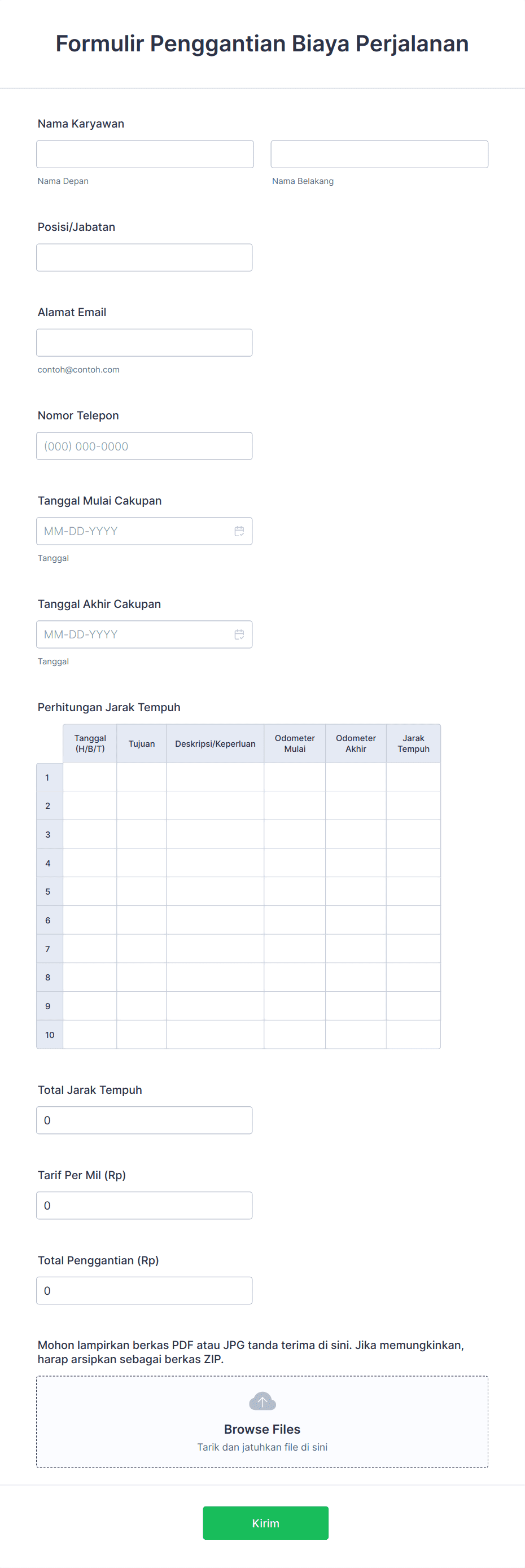 Formulir Penggantian Biaya Perjalanan Template Formulir | Jotform