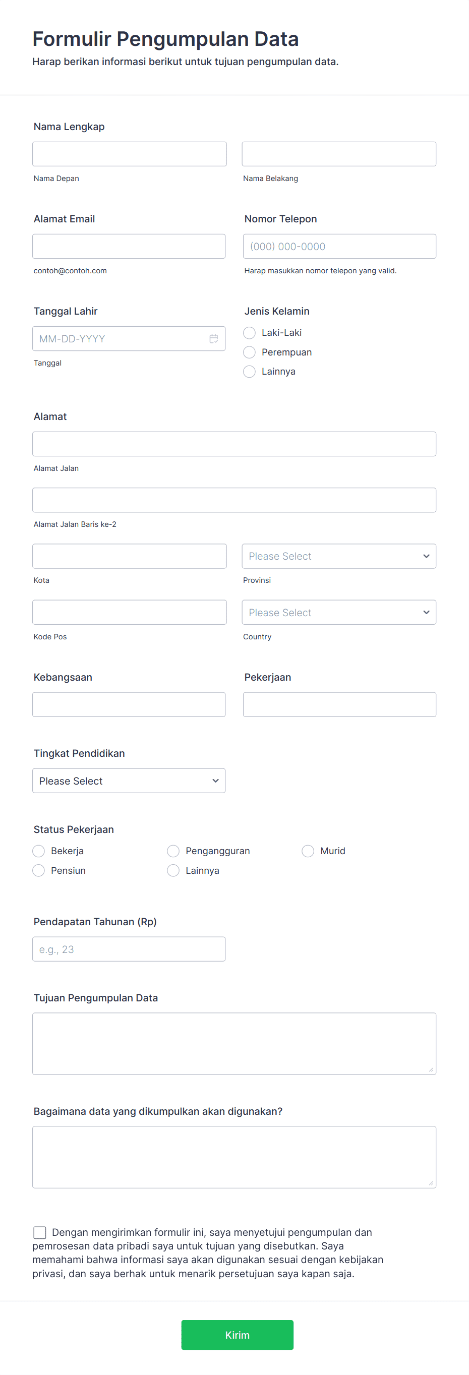 Formulir Pengumpulan Data Template Formulir | Jotform