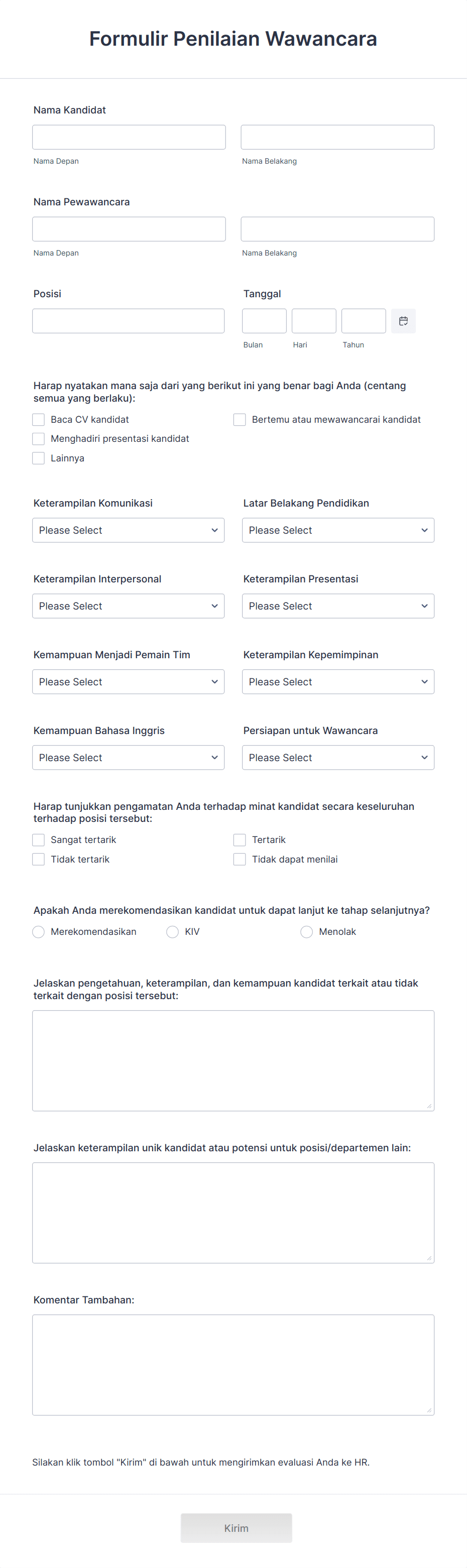 Formulir Penilaian Wawancara Template Formulir | Jotform