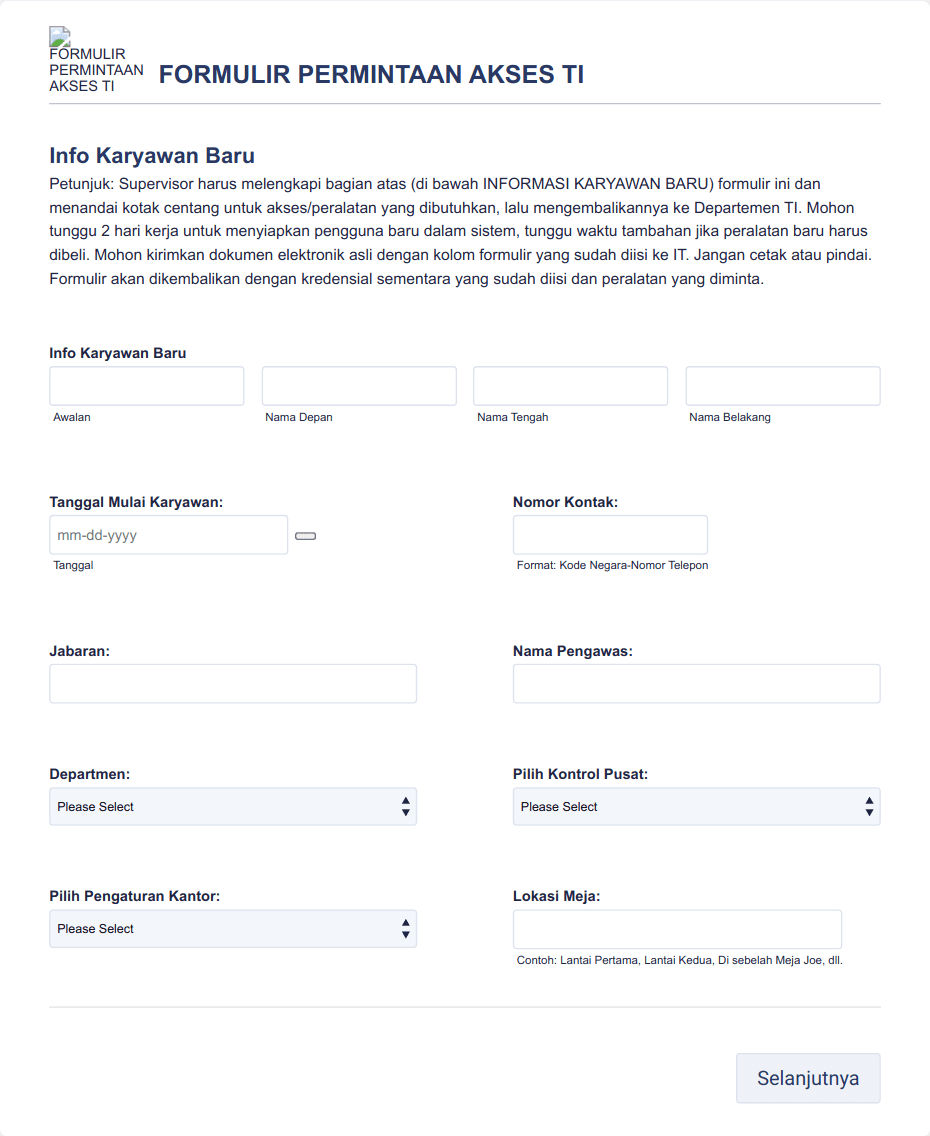 Formulir Permintaan Akses TI V2 Template Formulir | Jotform