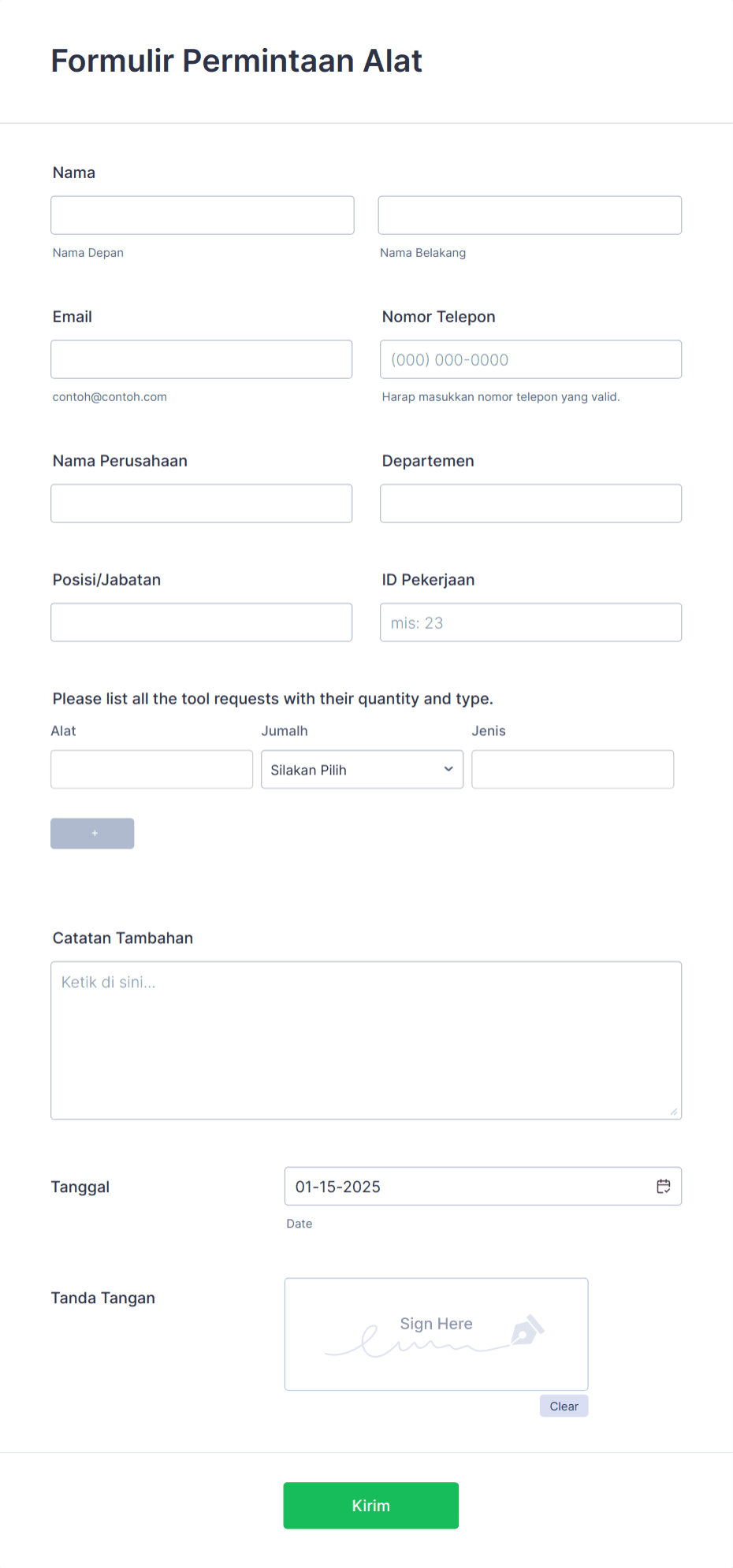 Formulir Permintaan Alat Template Formulir | Jotform