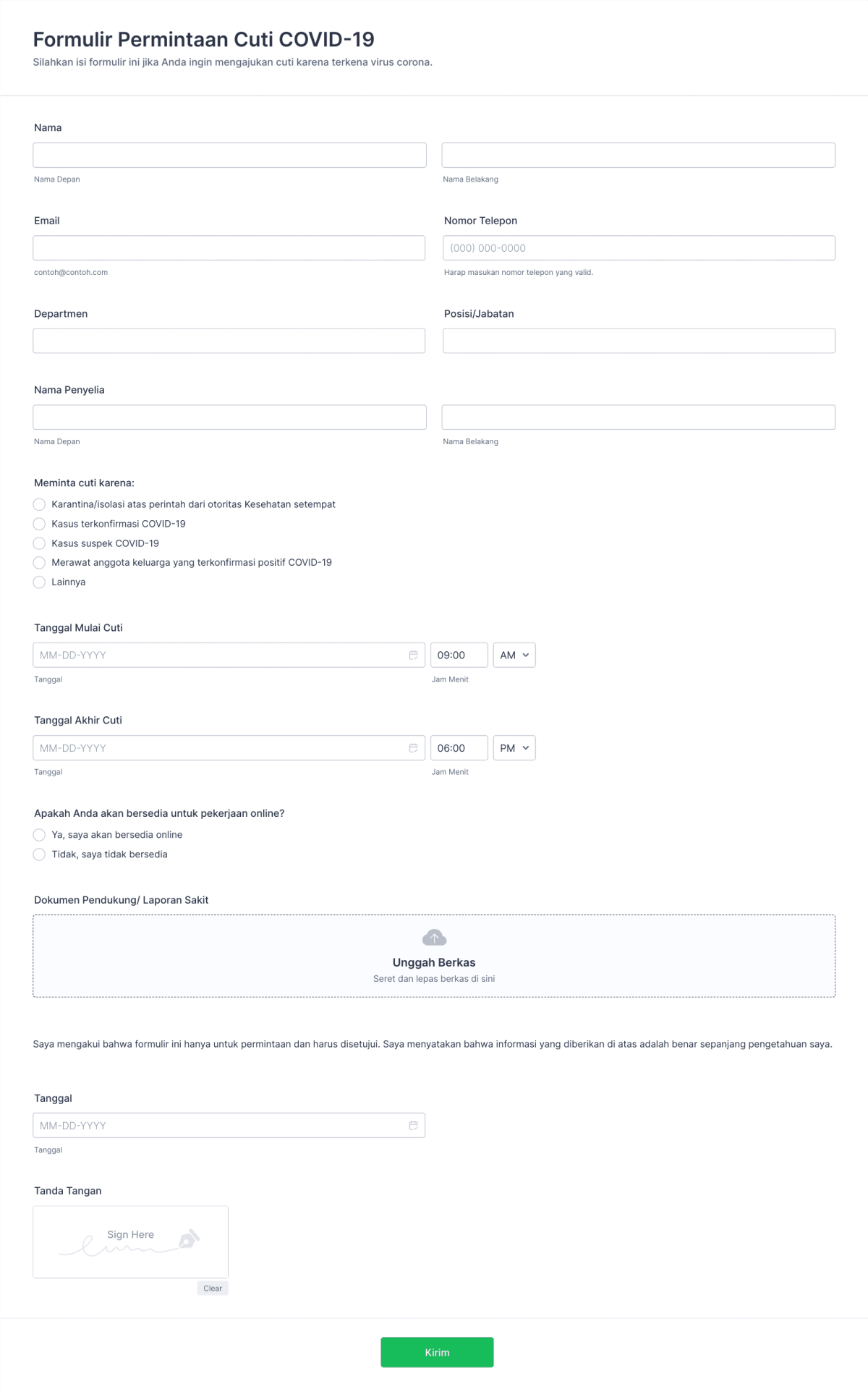 Formulir Permintaan Cuti COVID-19 Template Formulir | Jotform