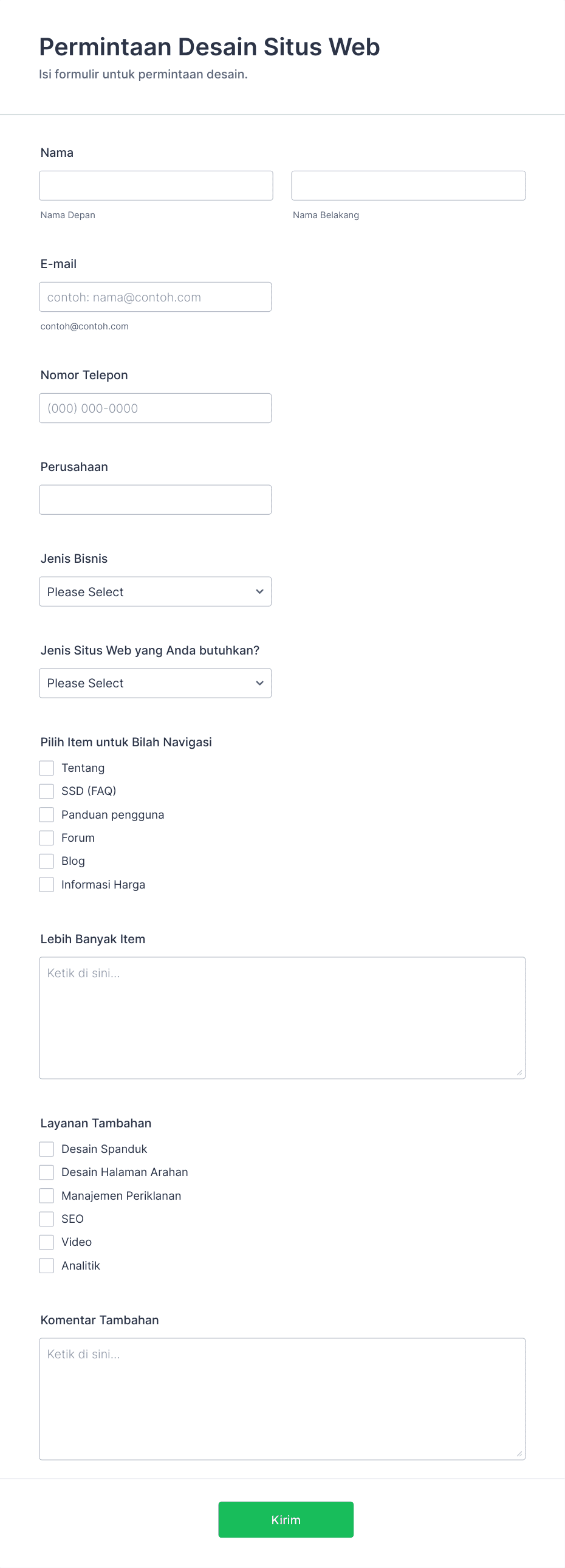 Formulir Permintaan Desain Situs Web Template Formulir | Jotform
