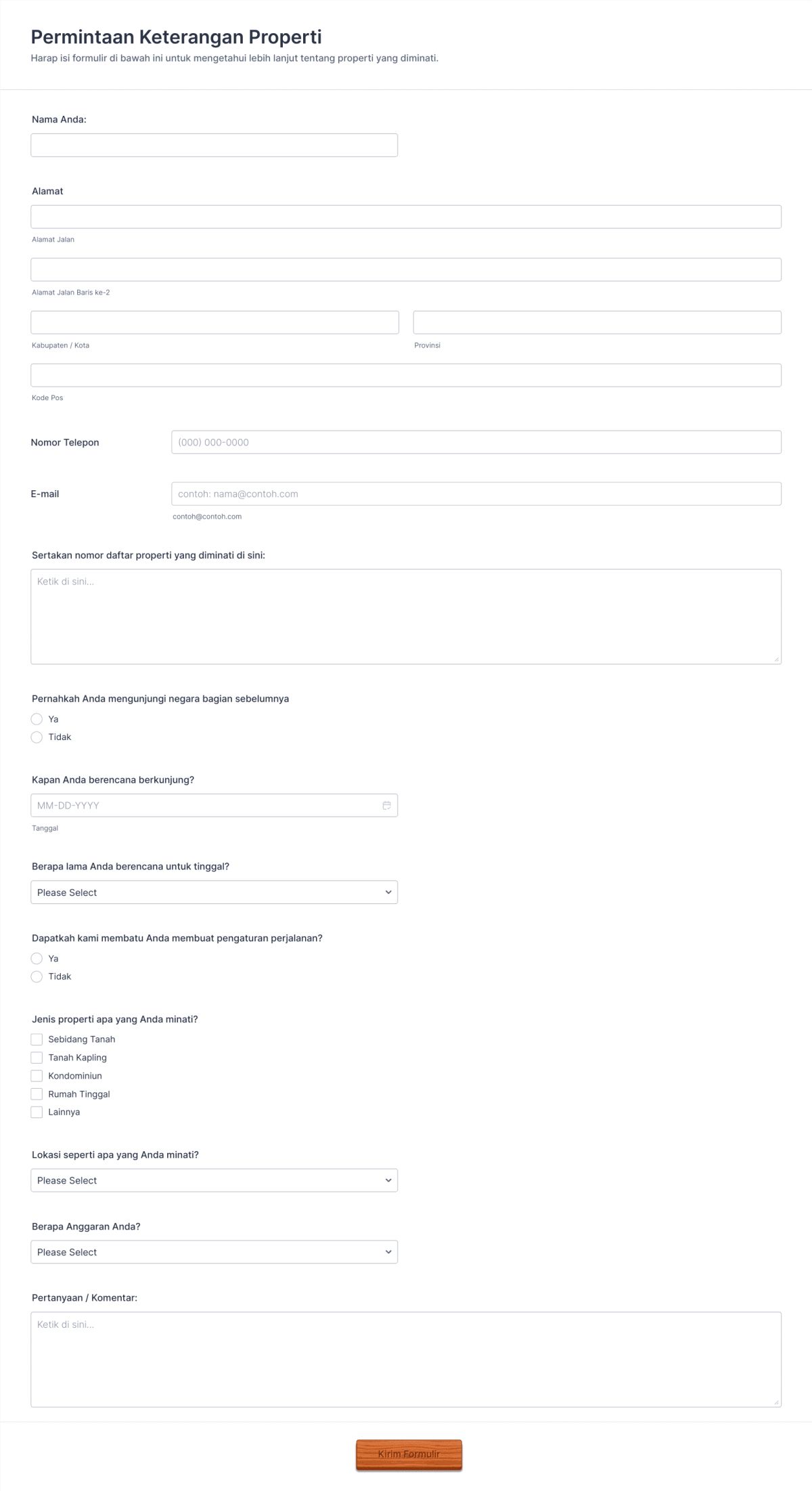 Formulir Permintaan Keterangan Properti Template Formulir | Jotform