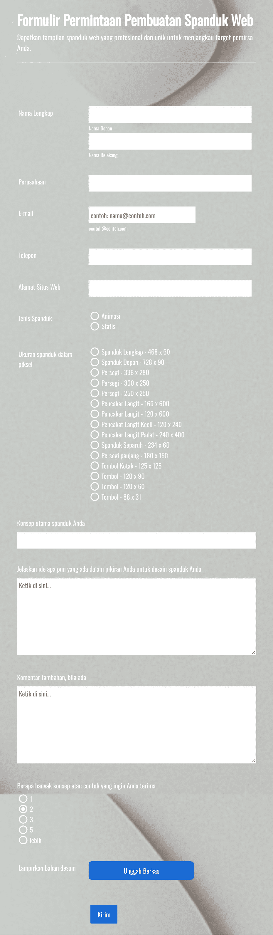 Formulir Permintaan Pembuatan Spanduk Web Template Formulir | Jotform