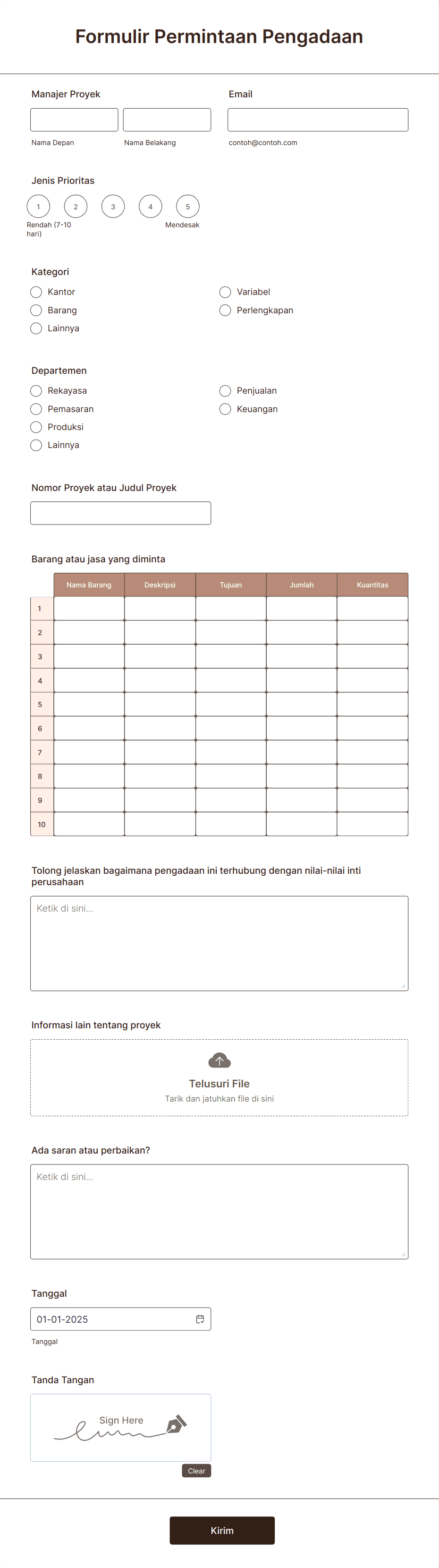 Formulir Permintaan Pengadaan Template Formulir | Jotform