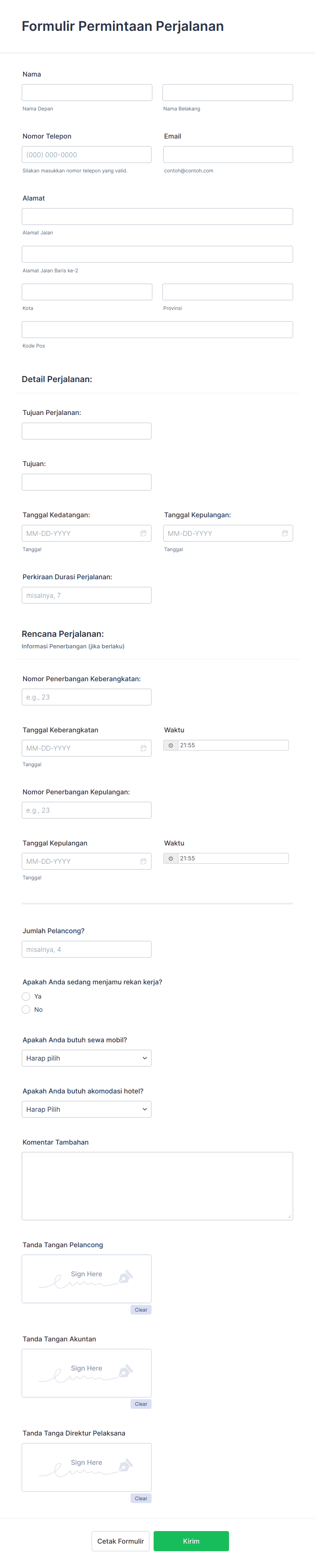 Formulir Permintaan Perjalanan Template Formulir | Jotform