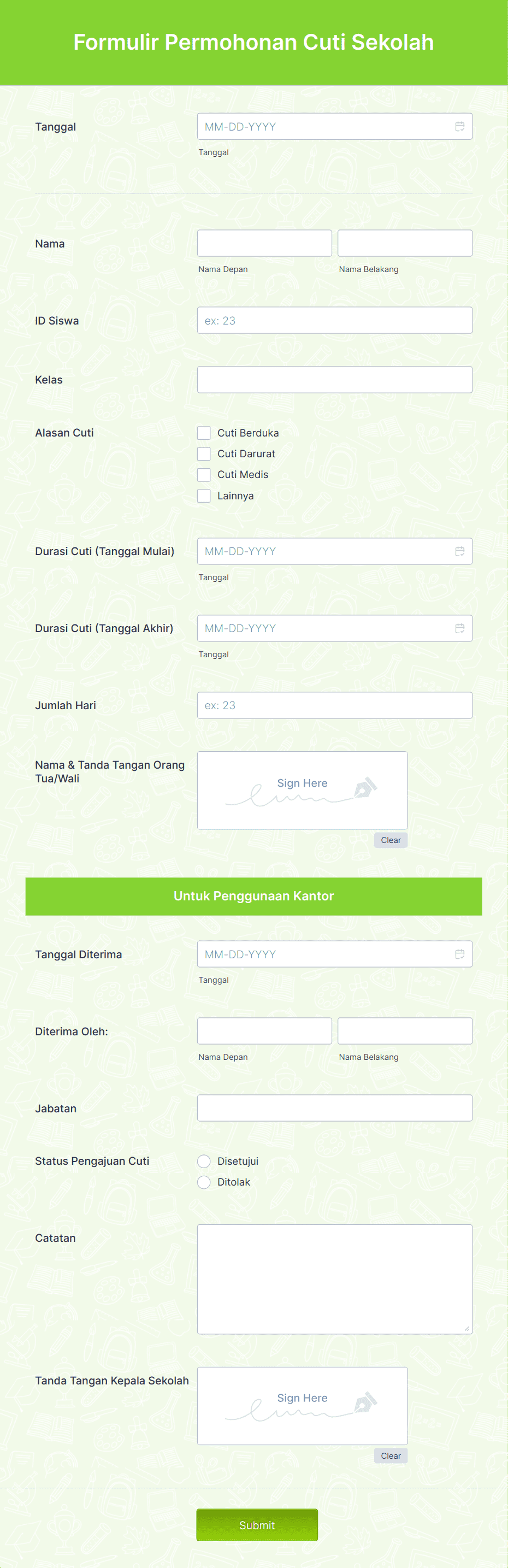 Formulir Permohonan Cuti Sekolah Template Formulir | Jotform
