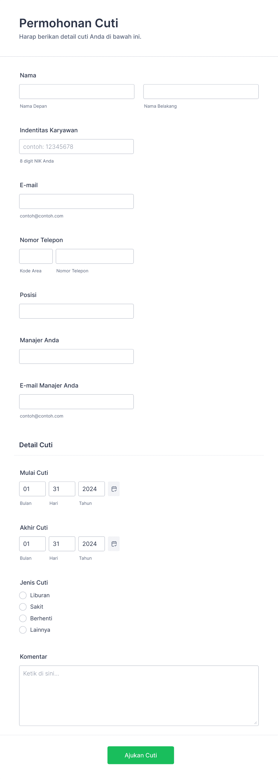 Formulir Permohonan Cuti Template Formulir | Jotform