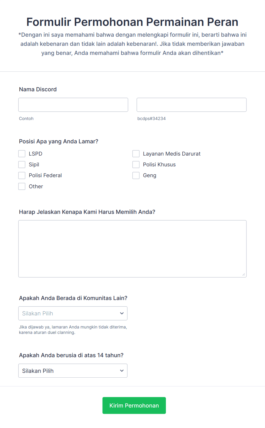 Formulir Permohonan Permainan Peran Template Formulir | Jotform
