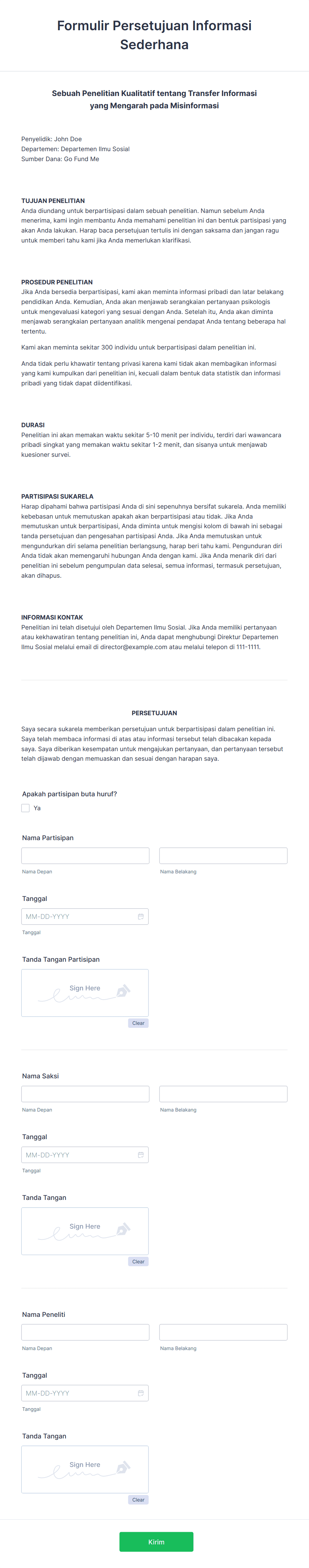 Formulir Persetujuan Informasi Sederhana Template Formulir | Jotform