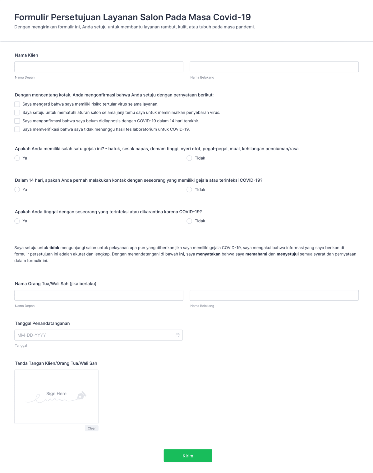 Formulir Persetujuan Layanan Salon Pada Masa Covi... Template Formulir ...