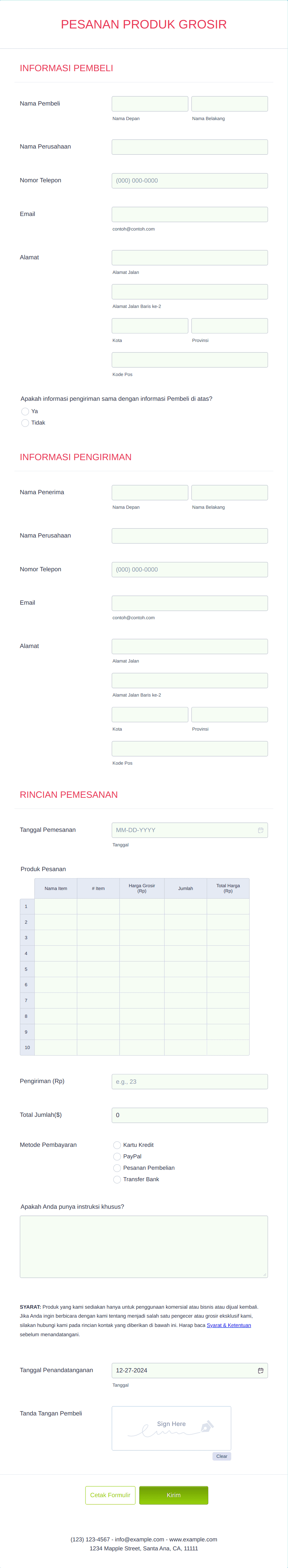 Formulir Pesanan Produk Grosir Template Formulir | Jotform