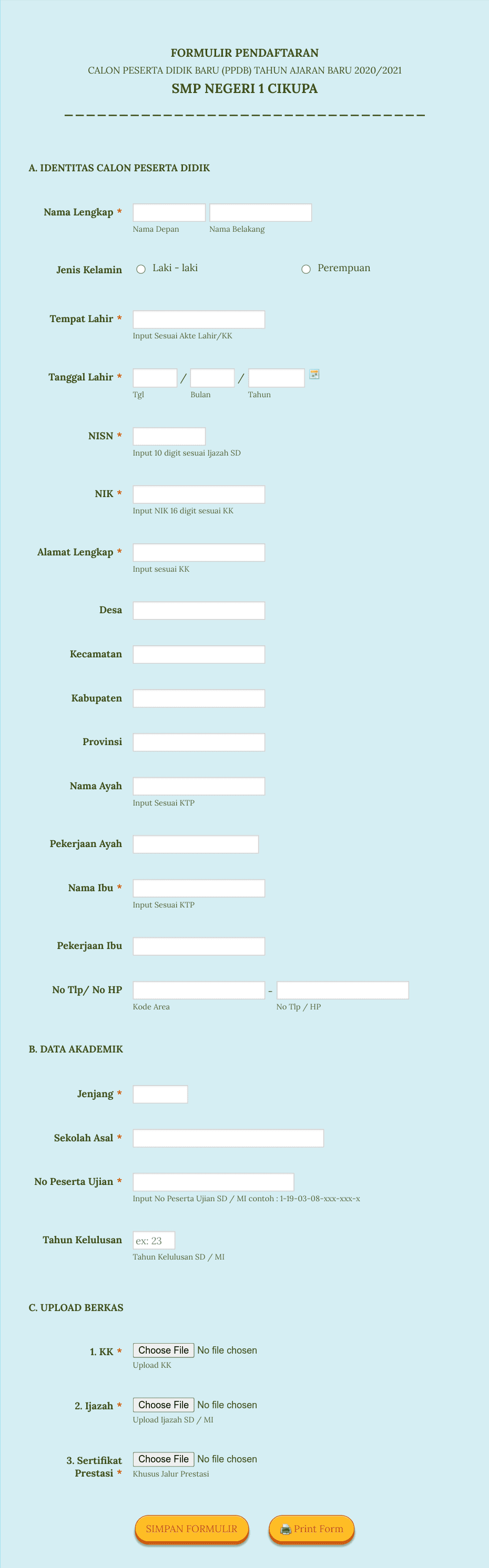 Formulir Ppdb Smpn 1 Cikupa Template Formulir | Jotform