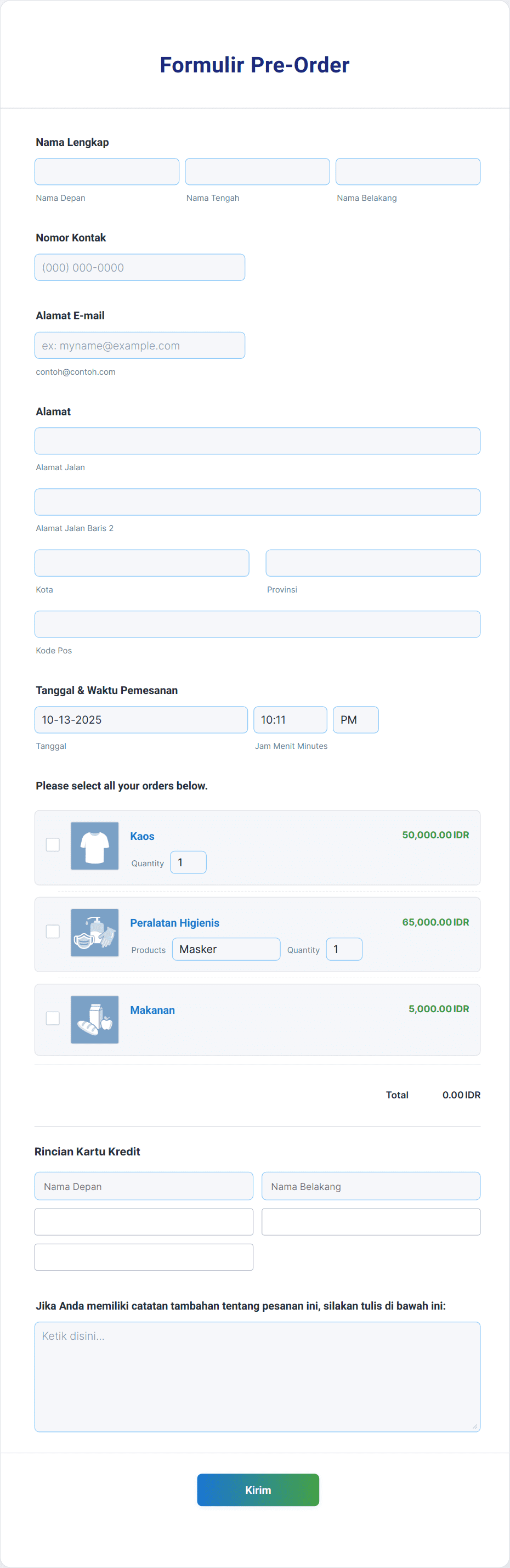 Formulir Pre-Order | Jotform